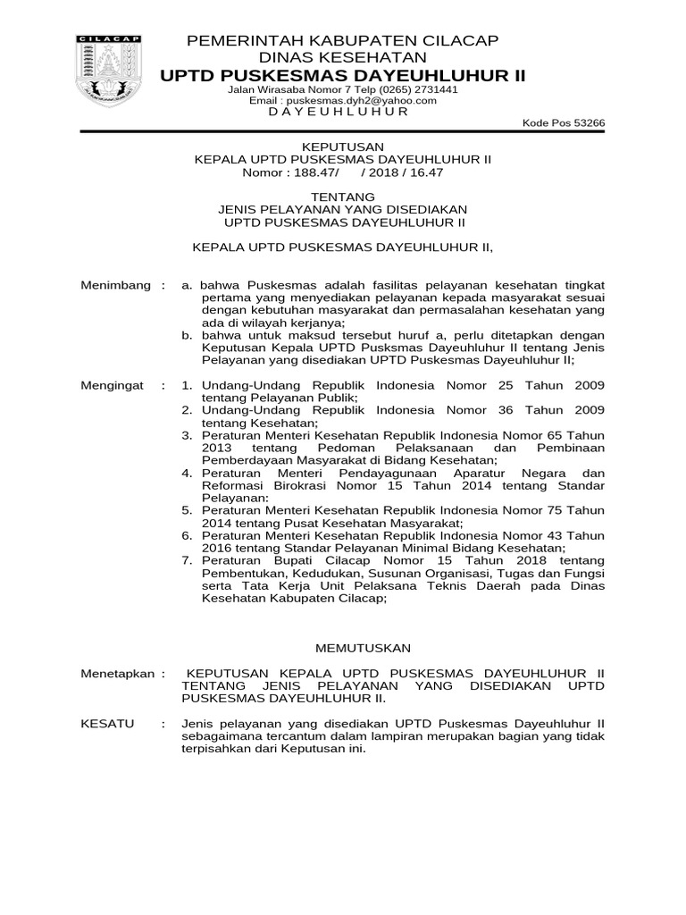 1.1.1.1.SK Tentang Jenis Pelayanan Yang Disediakan | PDF