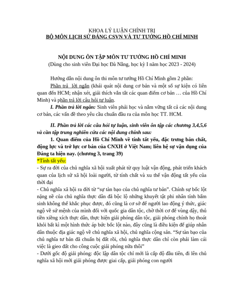 Ôn tập TT.HCM kỳ1 2023 2024 | PDF