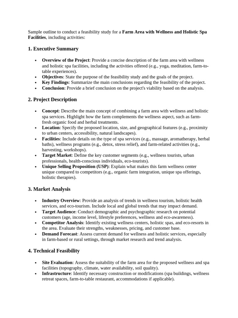 Sample Outline Feasibility Study For A Farm Area With Wellness and ...