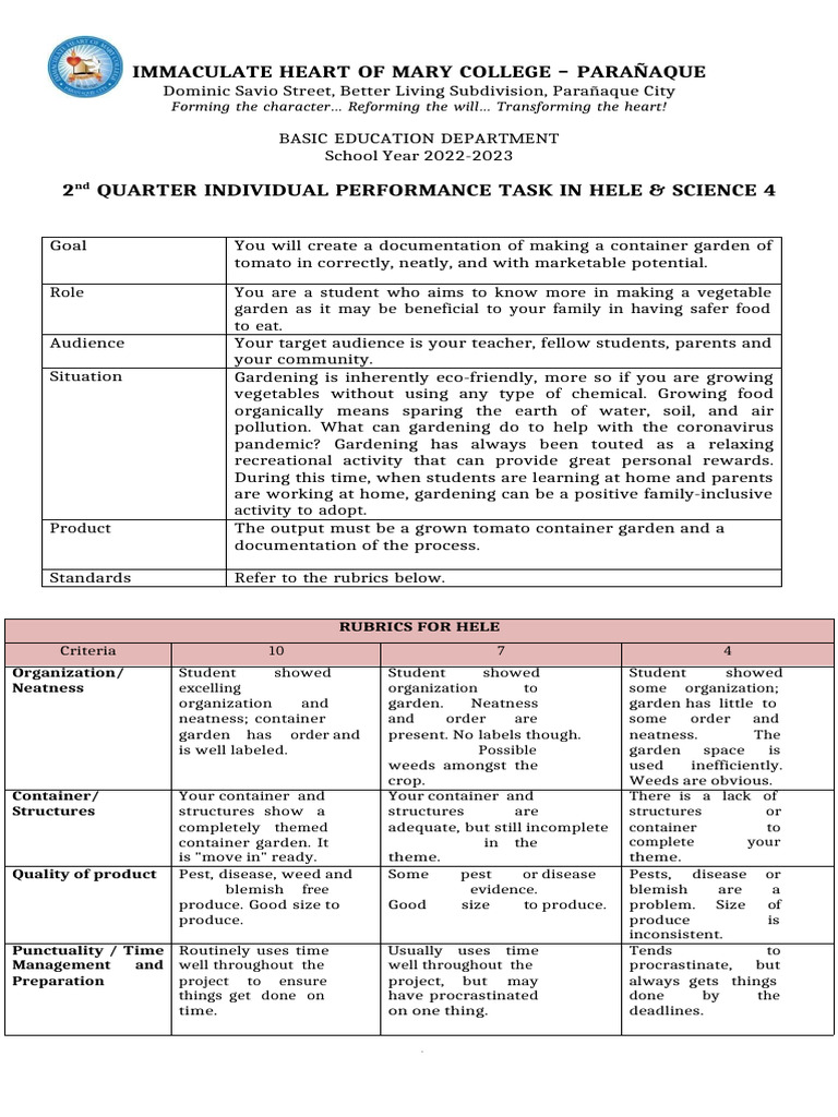 2nd Quarter Performance Task Science and Hele 4 1 | PDF