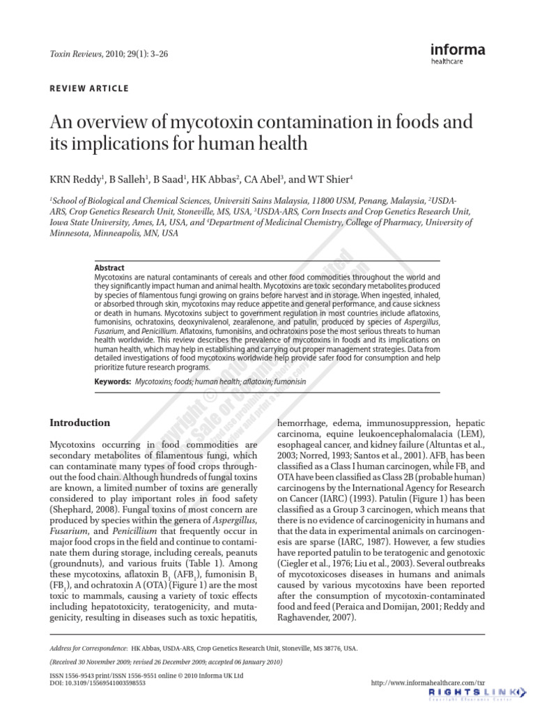 An Overview of Mycotoxin Contamination in Foods and Its Implications ...