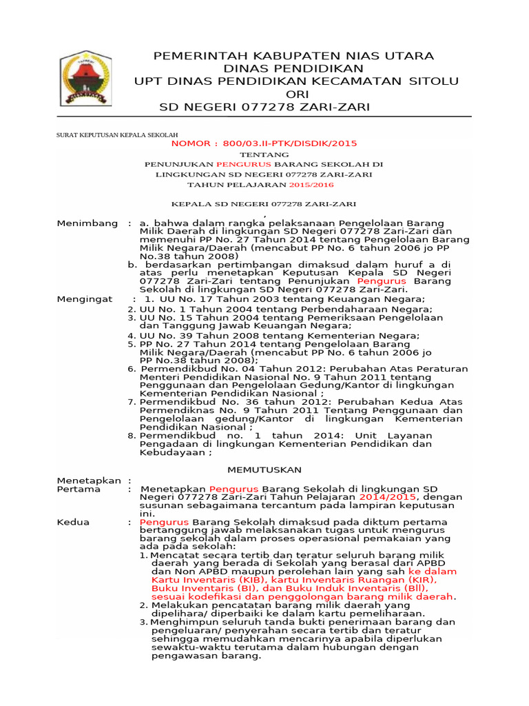 SK Pengurus Barang | PDF