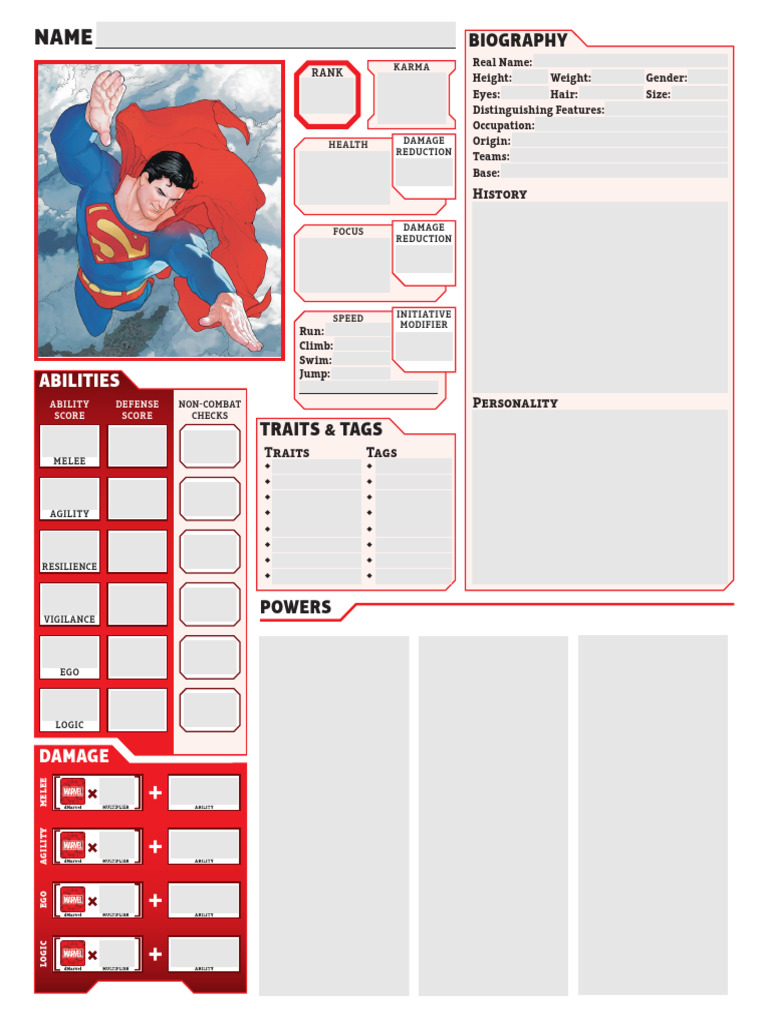 MARRPGP Character Sheet Superman Pregen | PDF | Superman | Dc Comics ...