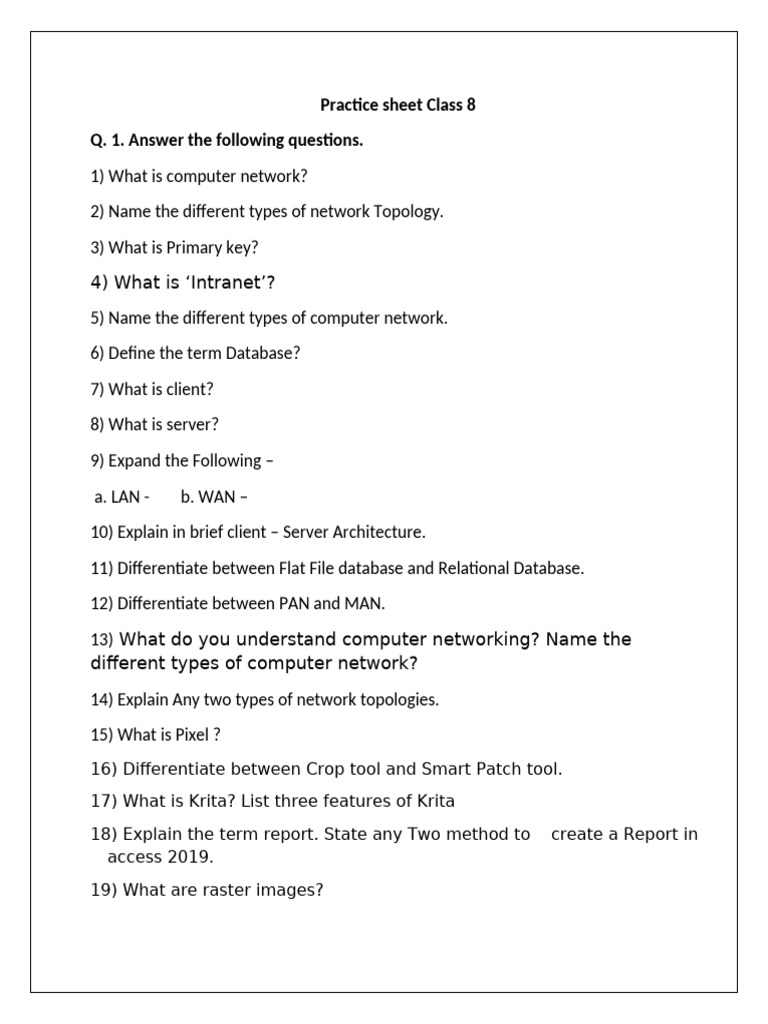Practice Sheet Class 8 | PDF