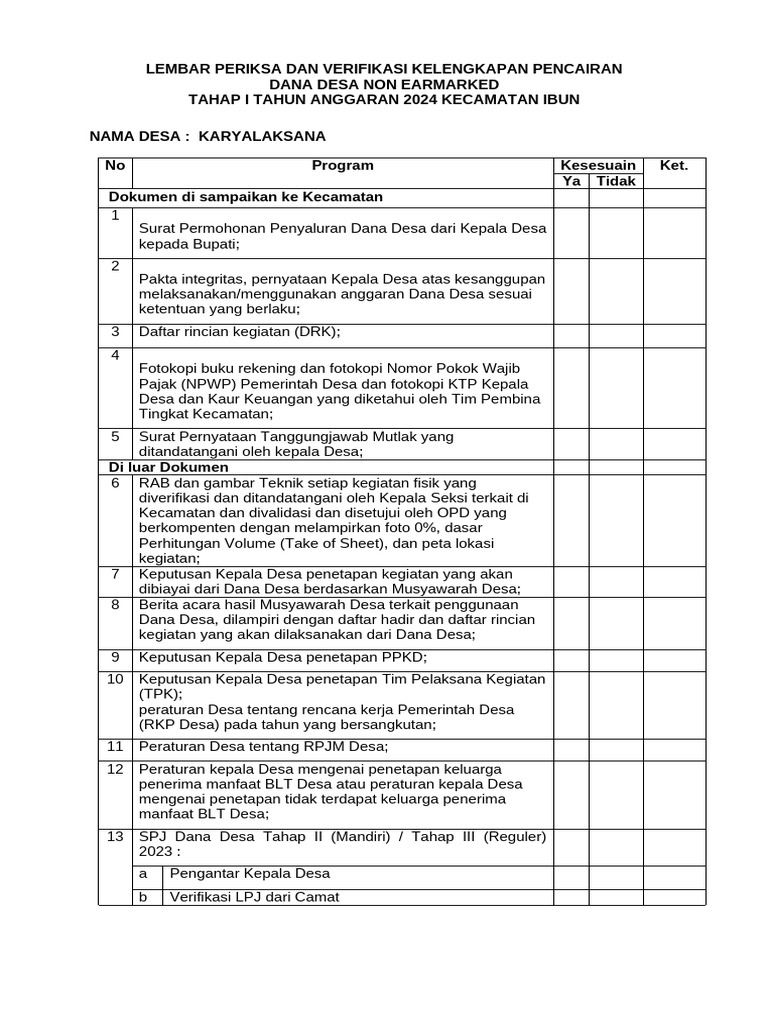 Dokumen DD Non Earmarked Tahap I 2024 | PDF Dokumen DD Non Earmarked Tahap I 2024 | PDF