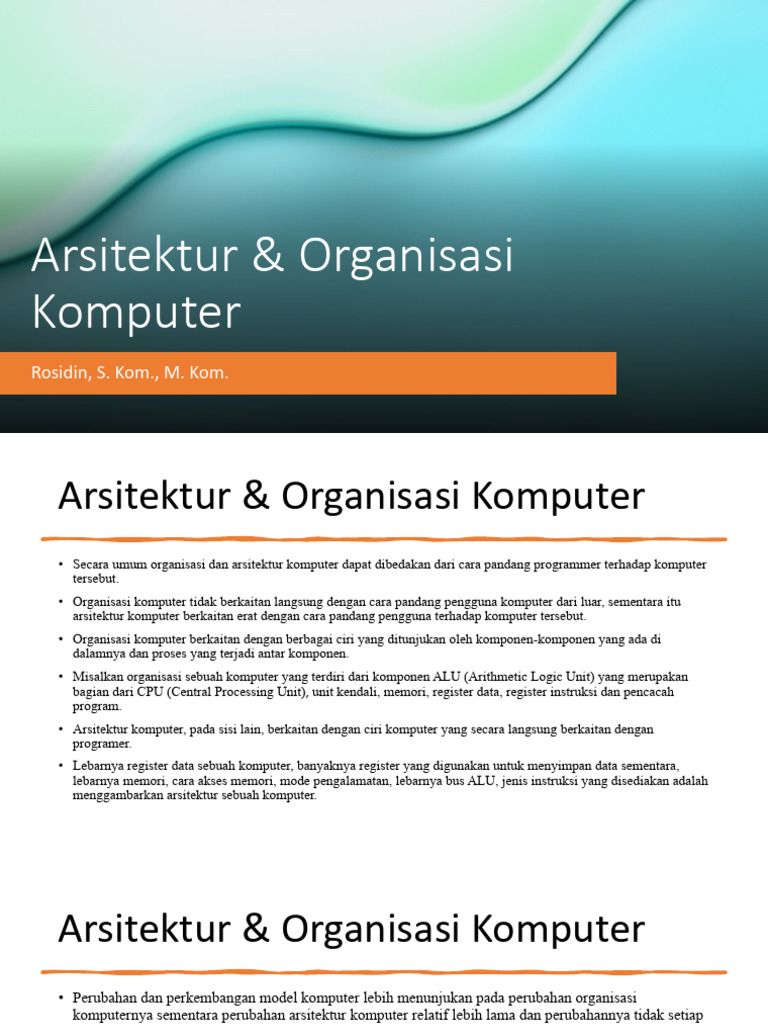 P1 - Perbedaan Arsitektur Dan Organisasi Komputer - Komponen Utama Komputer - Komplit | PDF