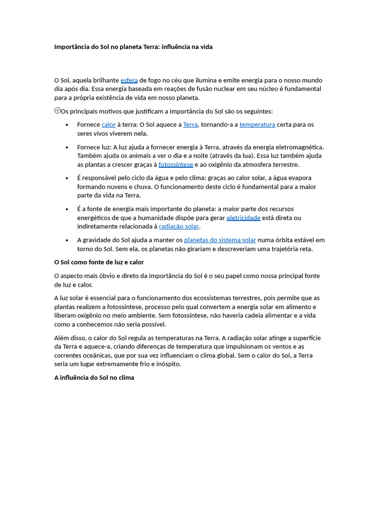 Importância Do Sol No Planeta Terra | PDF