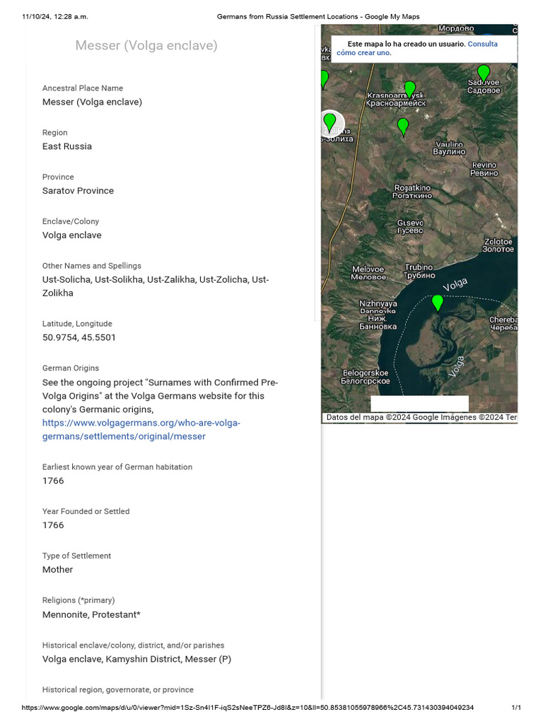 Germans From Russia Settlement Locations - Google My Maps - Messer | PDF