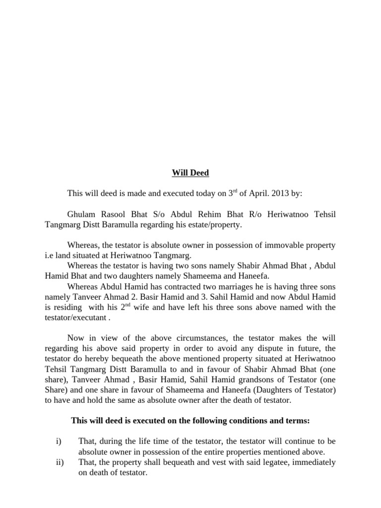 Will Deed 03-04-2013 | PDF