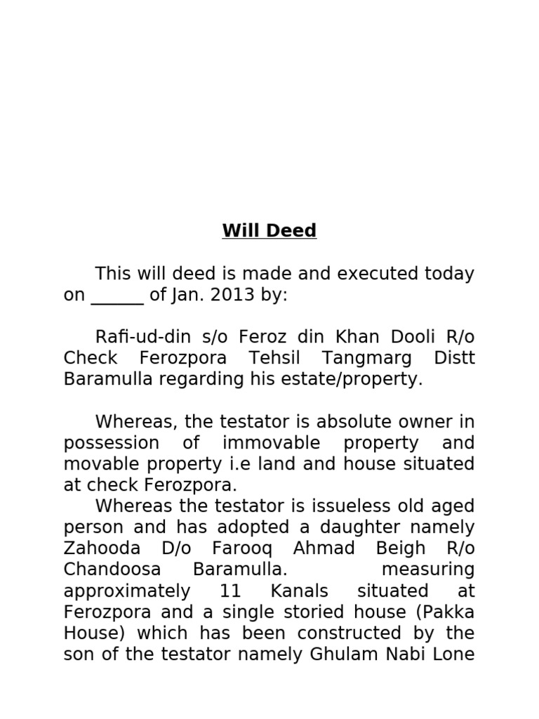 Will Deed 21-01-2013 Yaqoot | PDF