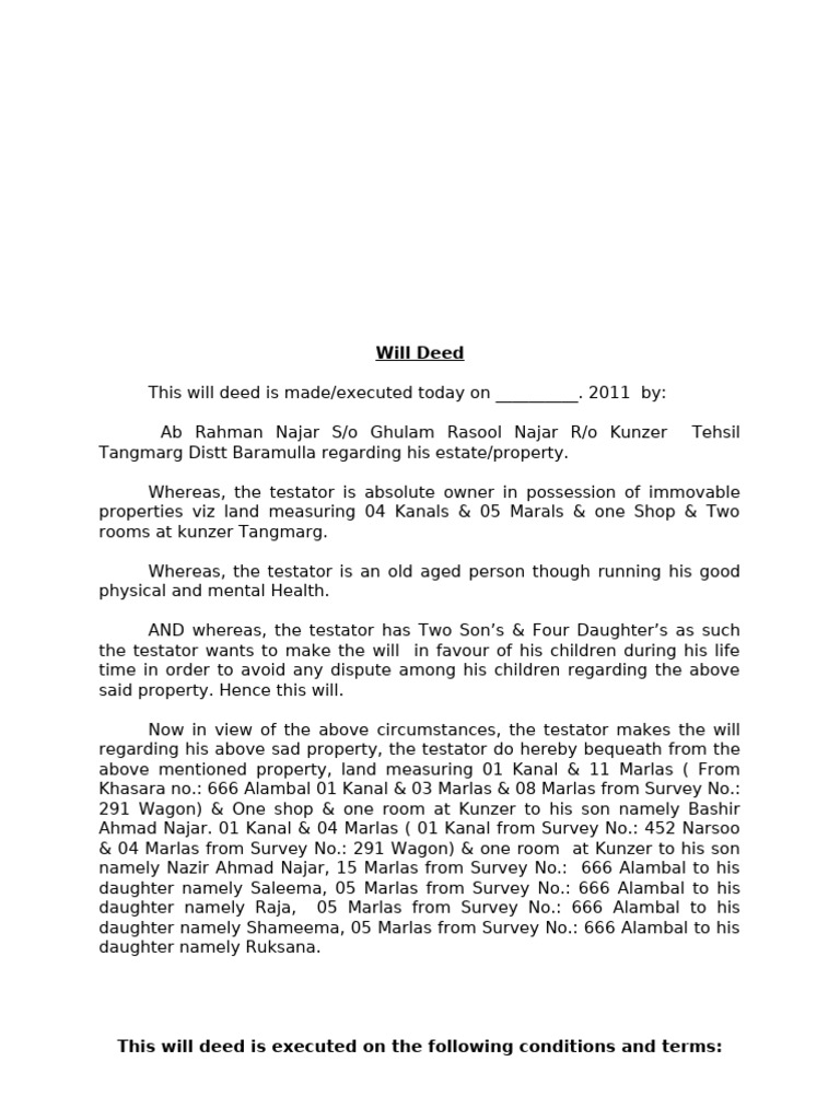 Will Deed 2 | PDF