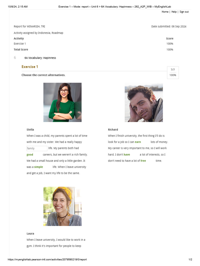 Exercise 1 - Mode - Report - Unit 6 - 6A Vocabulary - Hapinness - 262 ...