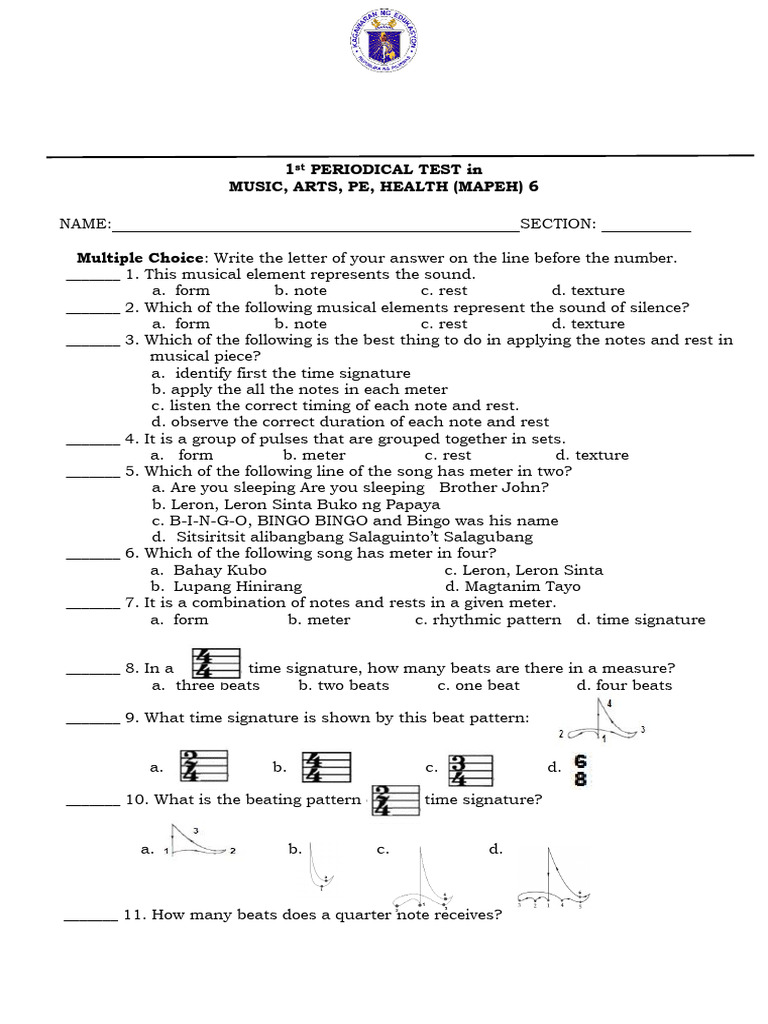1st Quarterly Assessment Mapeh 6 | PDF