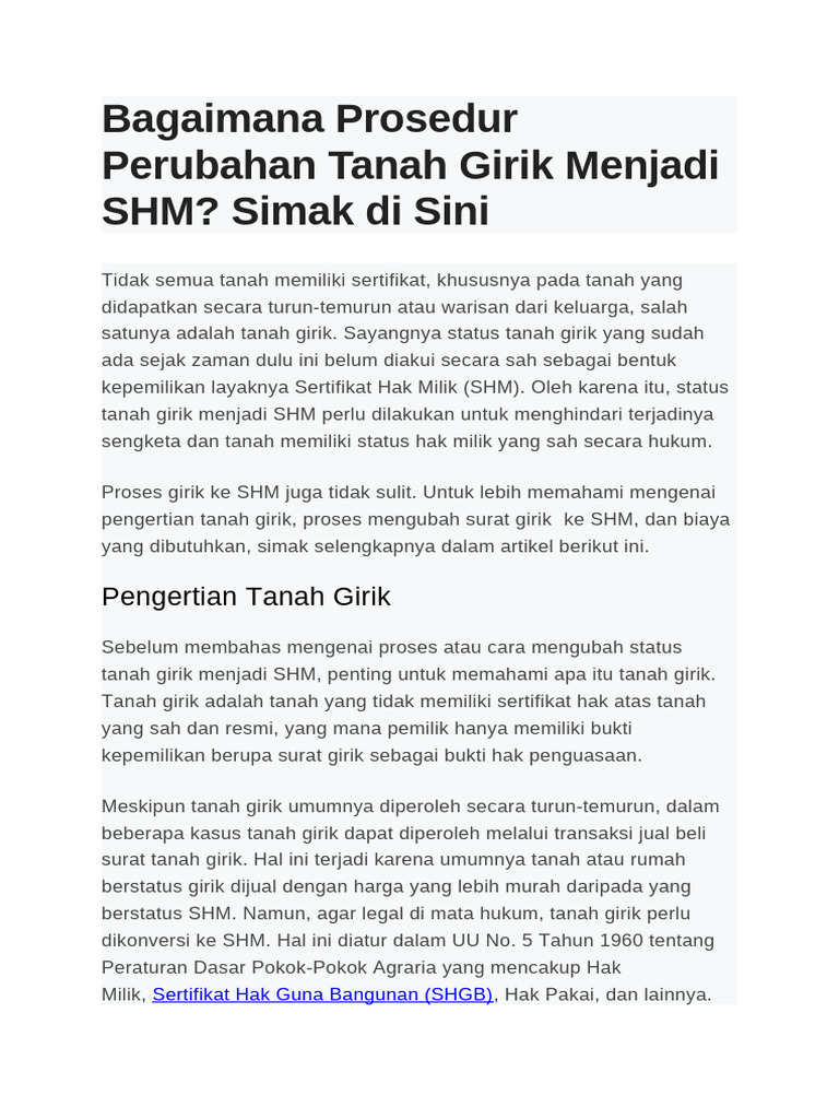 Bagaimana Prosedur Perubahan Tanah Girik Menjadi SHM | PDF