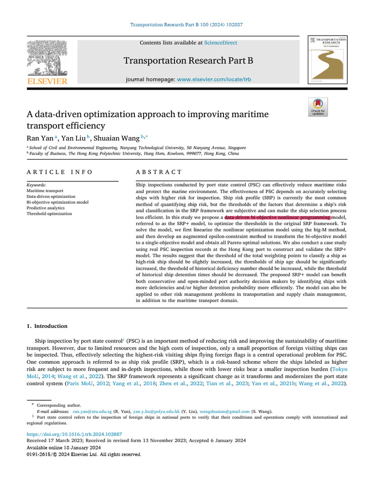 A Data-Driven Optimization Approach To Improving Maritime Transport ...