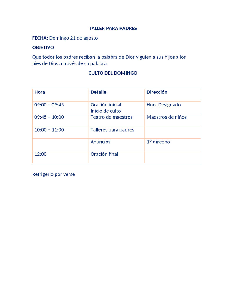 Taller para Padres | PDF