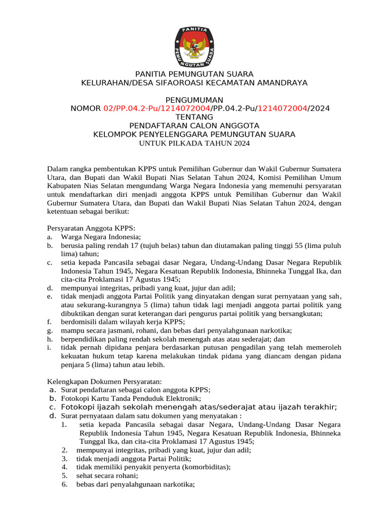 Draft Pembentukan KPPS | PDF