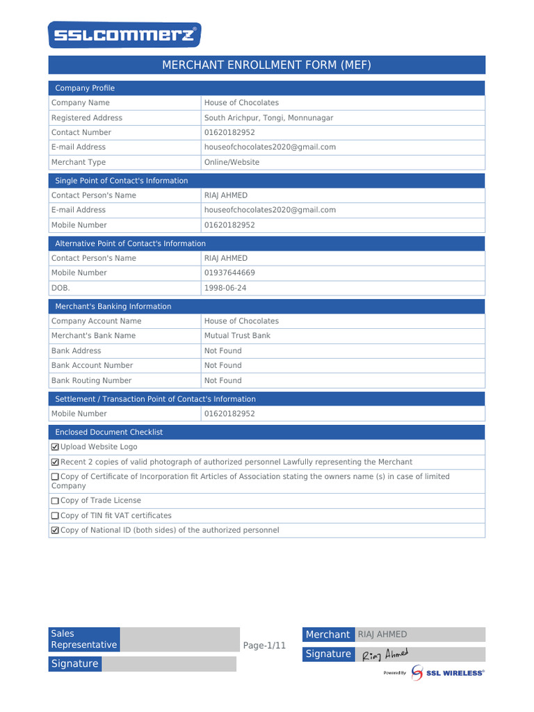 Merchant Enrollment Form | PDF