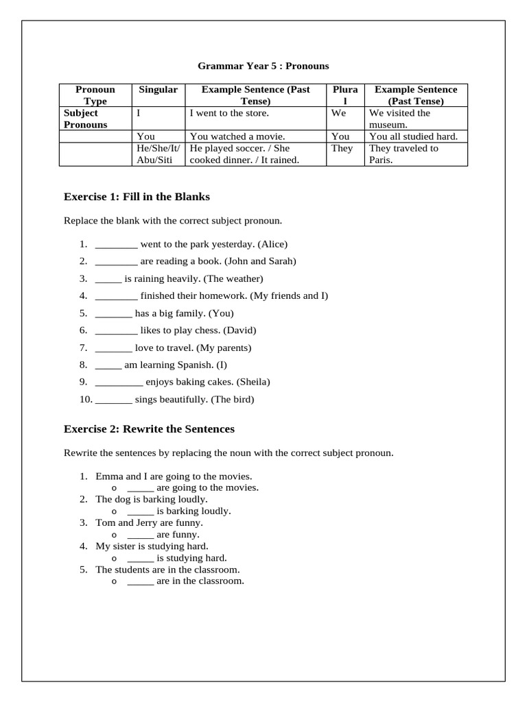 Grammar Year 5 Pronouns | PDF