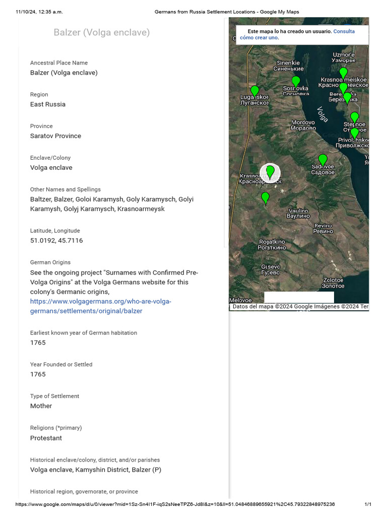 Germans From Russia Settlement Locations - Google My Maps - Balzer | PDF