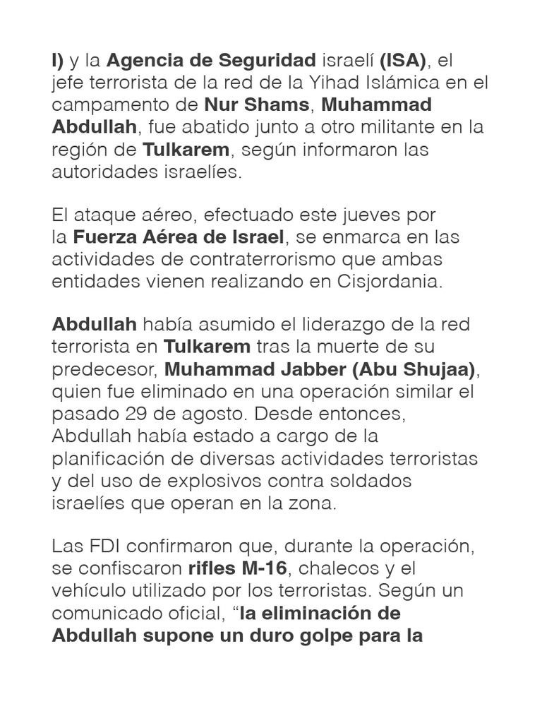 I) Agencia de Seguridad (ISA) Nur Shams Muhammad Abdullah Tulkarem | PDF