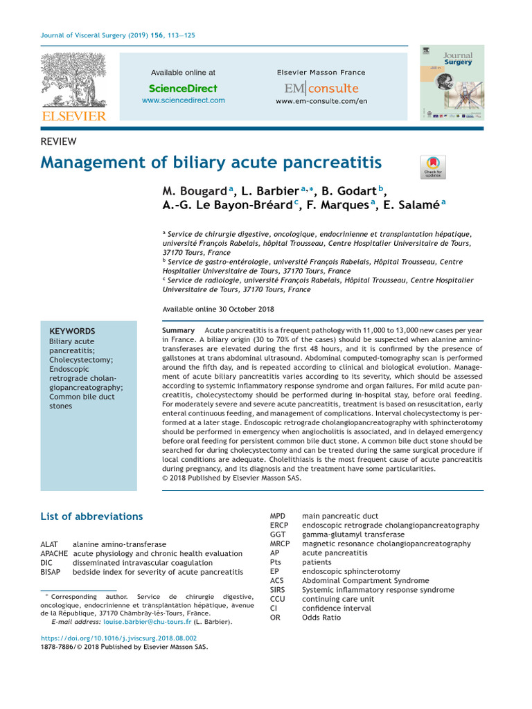 Management of Biliary Acute Pancreatitis | PDF