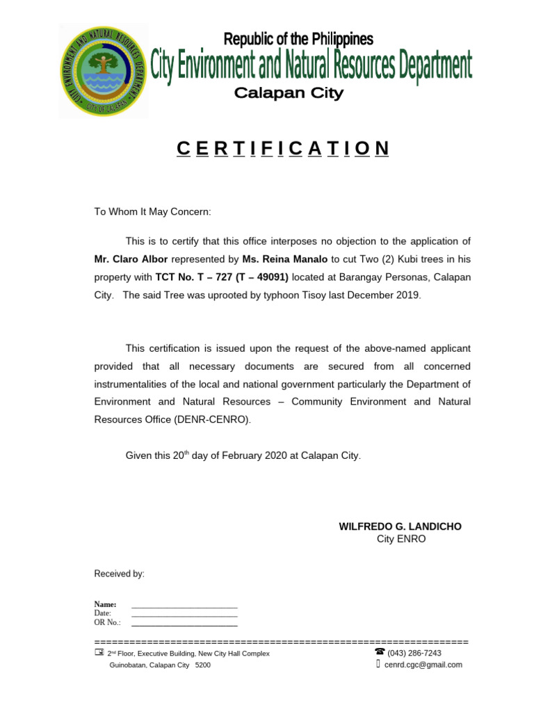 Tree Certification Mr. Claro Albor | PDF