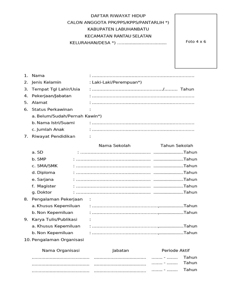 Daftar Riwayat Hidup KPPS | PDF