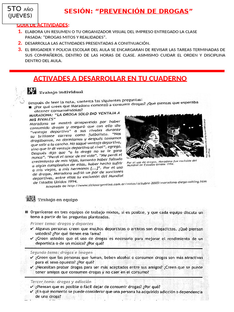 Sesión-Drogas 5to | PDF