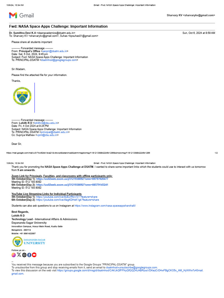 Gmail - FWD - NASA Space Apps Challenge - Important Information | PDF ...