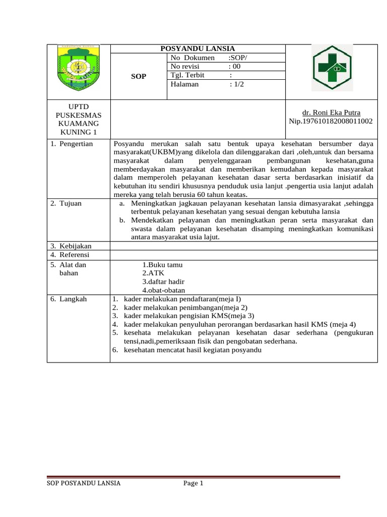Sop Posyandu Lansia | PDF