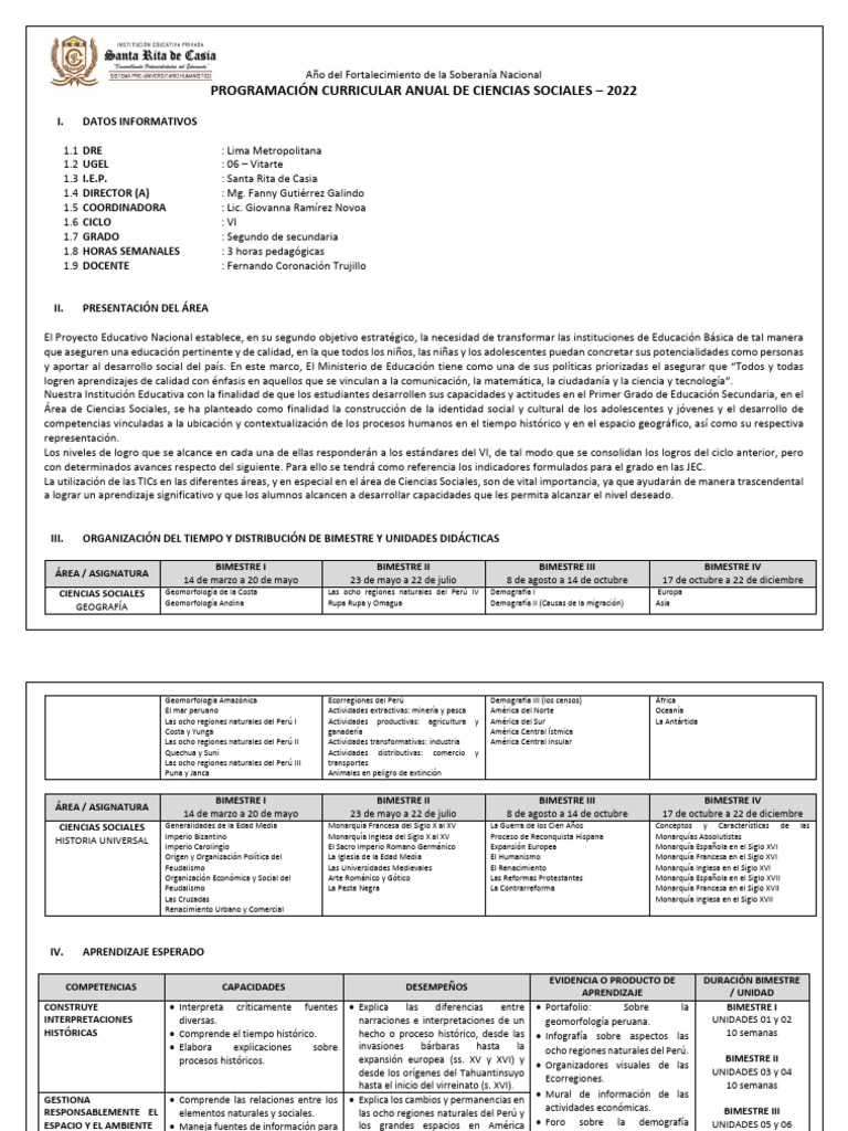 Programación Curricular Ccss. 2sec Santa Rita de Casia | PDF