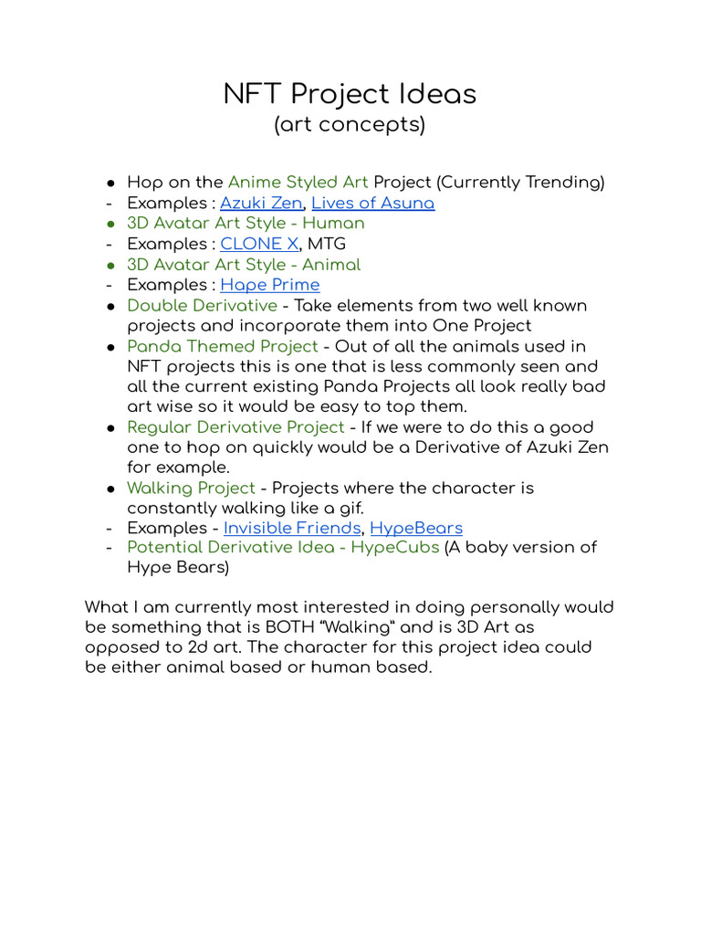 NFT Project Ideas | PDF