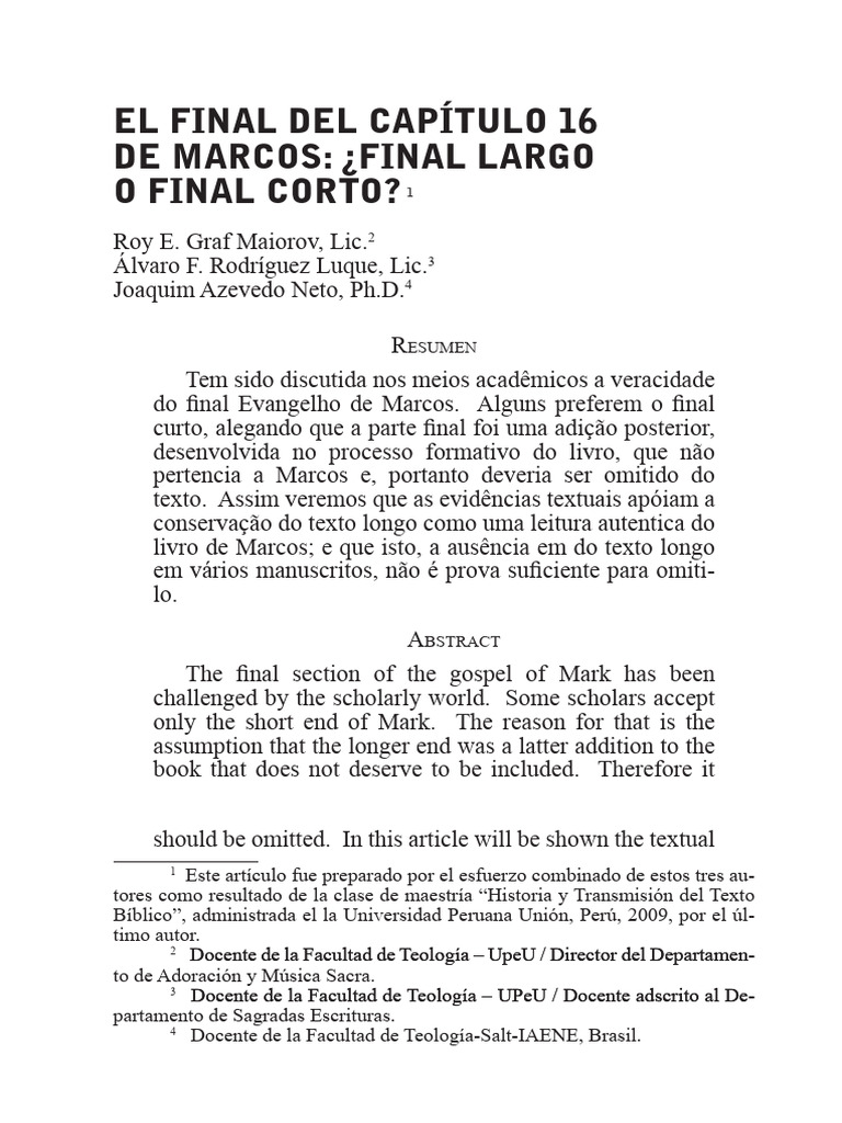 El Final Del Capitulo 16 de Marcos Final | PDF | Biblia | Crítica textual