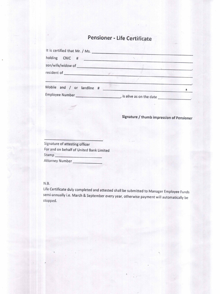 Pension Life Certificate | PDF