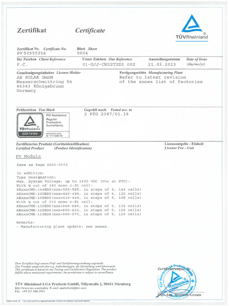 IEC-Cert TÜV-Rheinland IEC-62804 PID Meteor-Bifacial | PDF