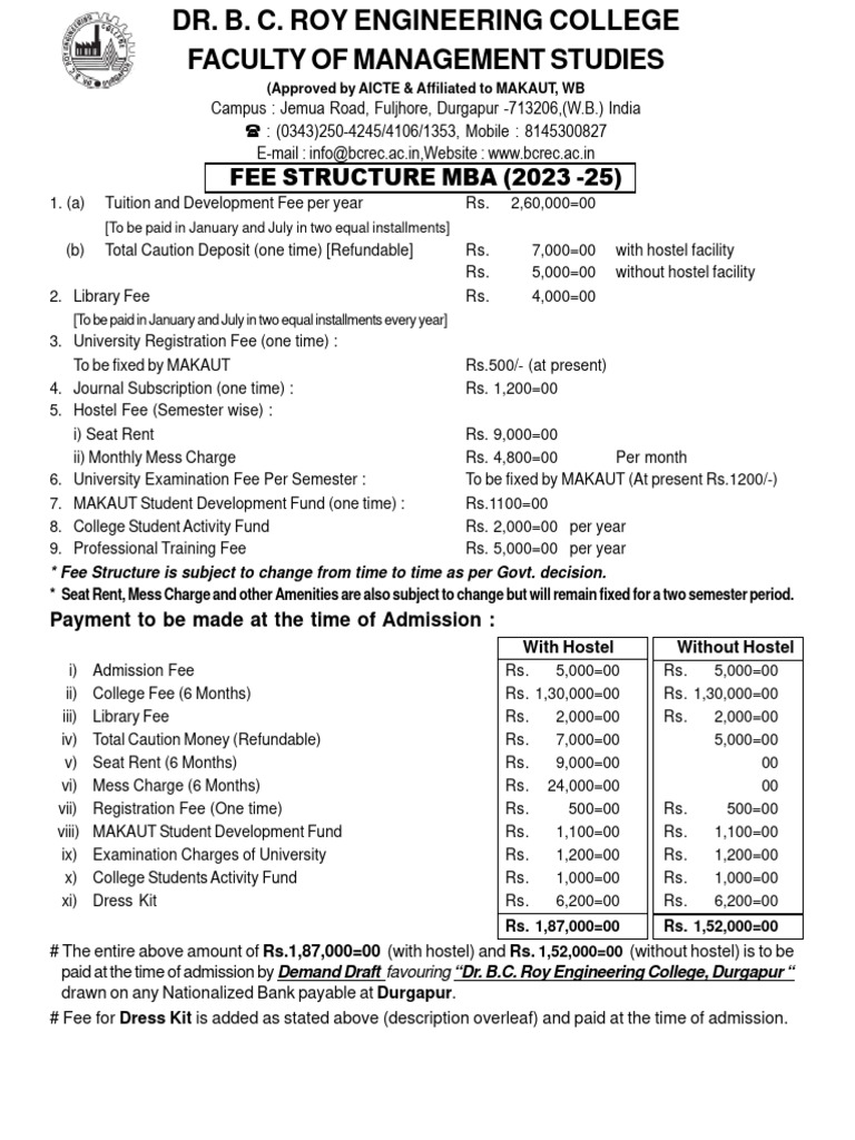 Fee Structure Mba | PDF
