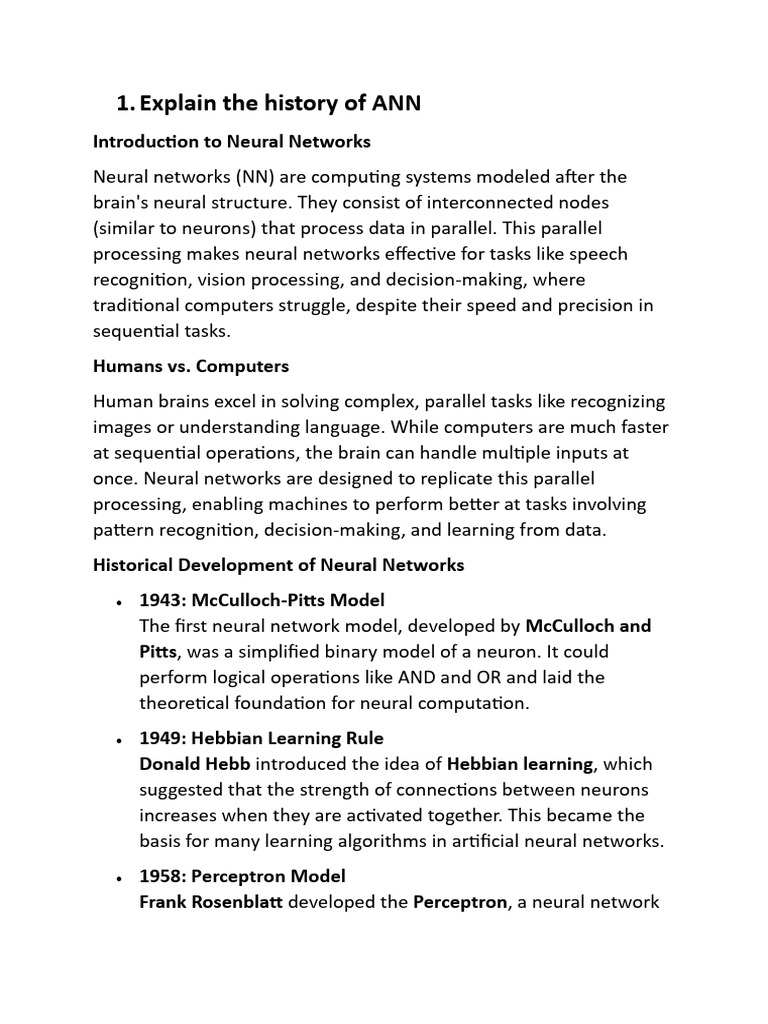 Explain The History of ANN: Introduction To Neural Networks | PDF