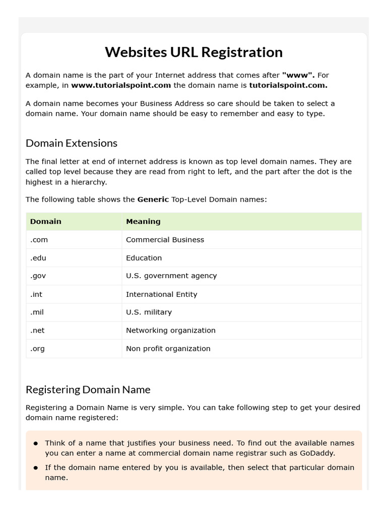 Websites URL Registration | PDF