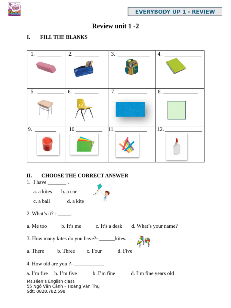 Everybody Up 1 - Review Unit 1-2 | PDF