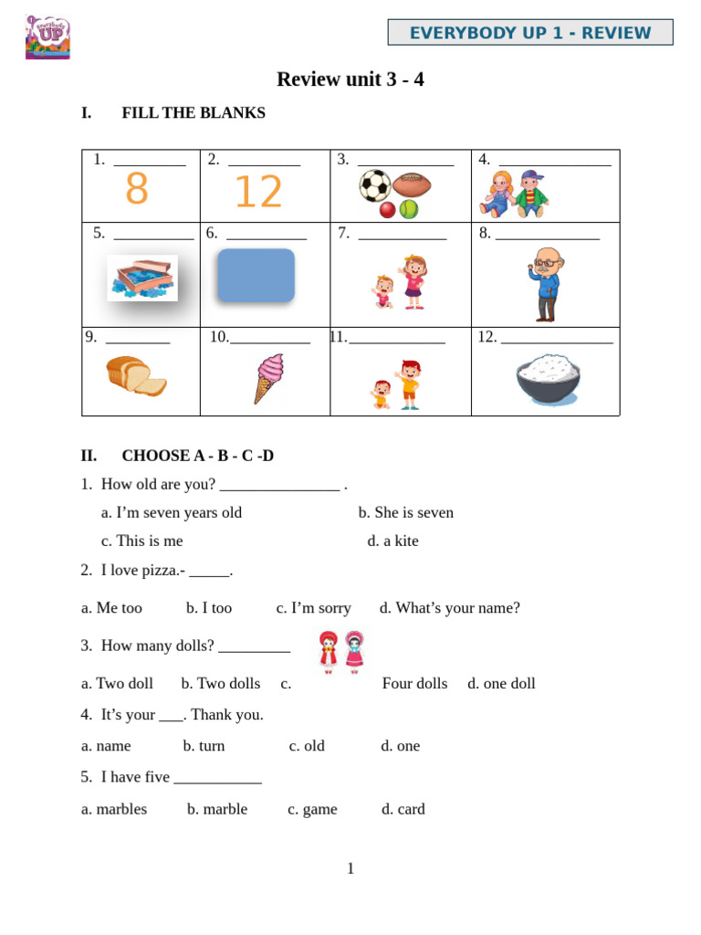 Everybody Up 1 - Review Unit 3&4 | PDF