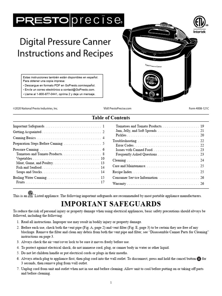 Presto Pressure Canner Instructions