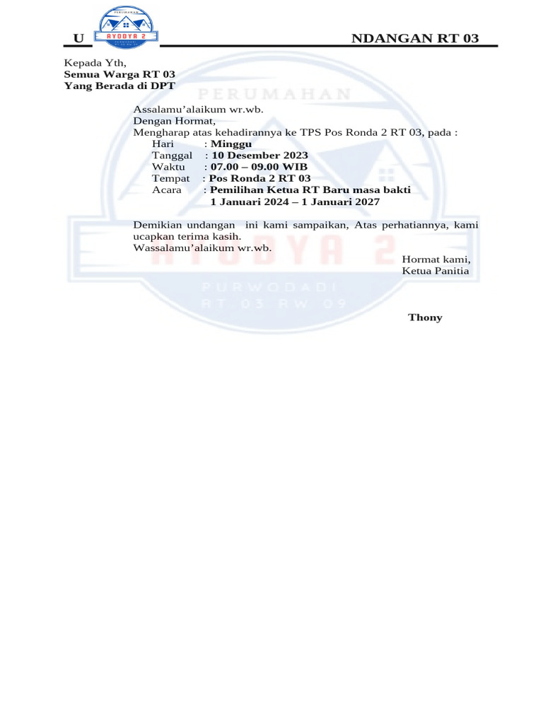 Undangan RT 03 | PDF