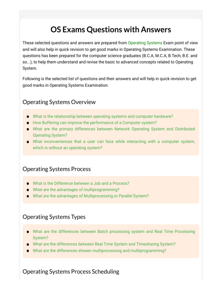OS Exams Questions With Answers | PDF