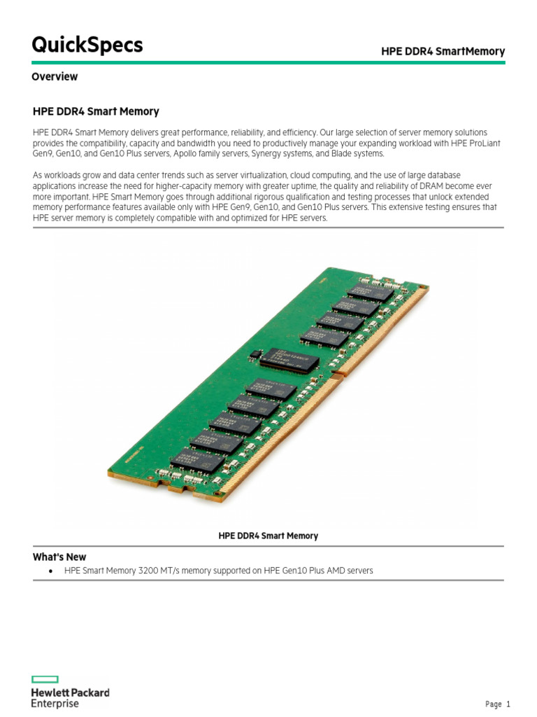 HPE DDR4 SmartMemory-c04355083 | PDF | Server (Computing) | Computers