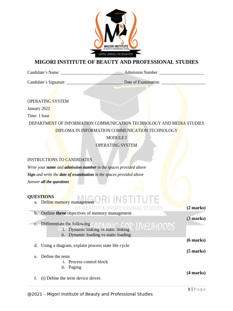 Operating System Exam | PDF Operating System Exam | PDF