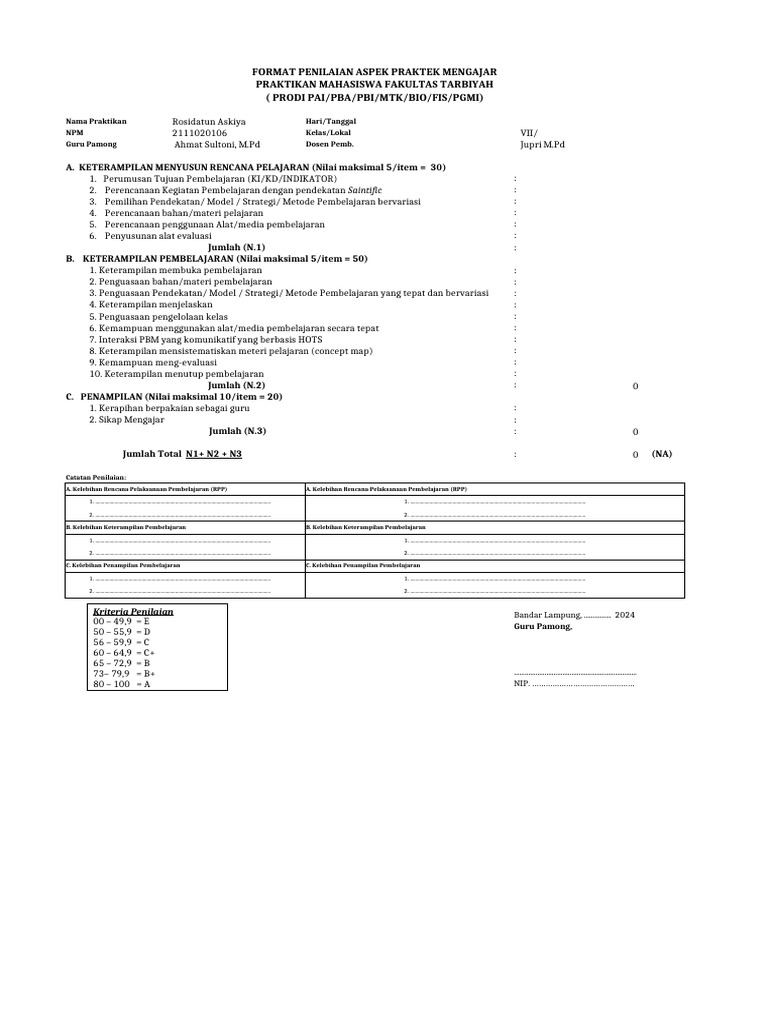 Form Penilaian Utk Prodi PBA | PDF