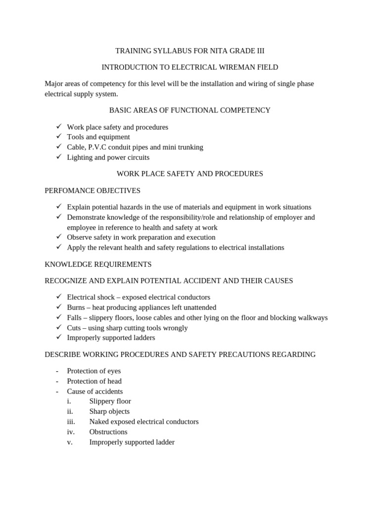 Training Syllabus For Nita Grade III | PDF