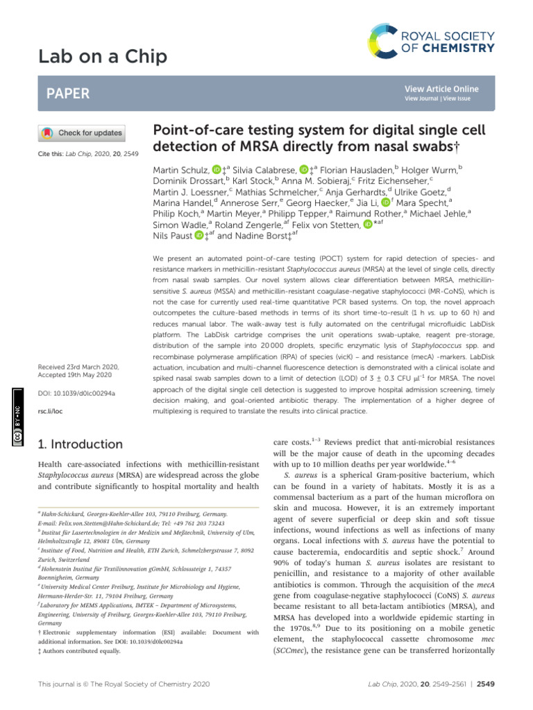 Point-Of-care Testing System For Digital Single Cell Detection of MRSA ...