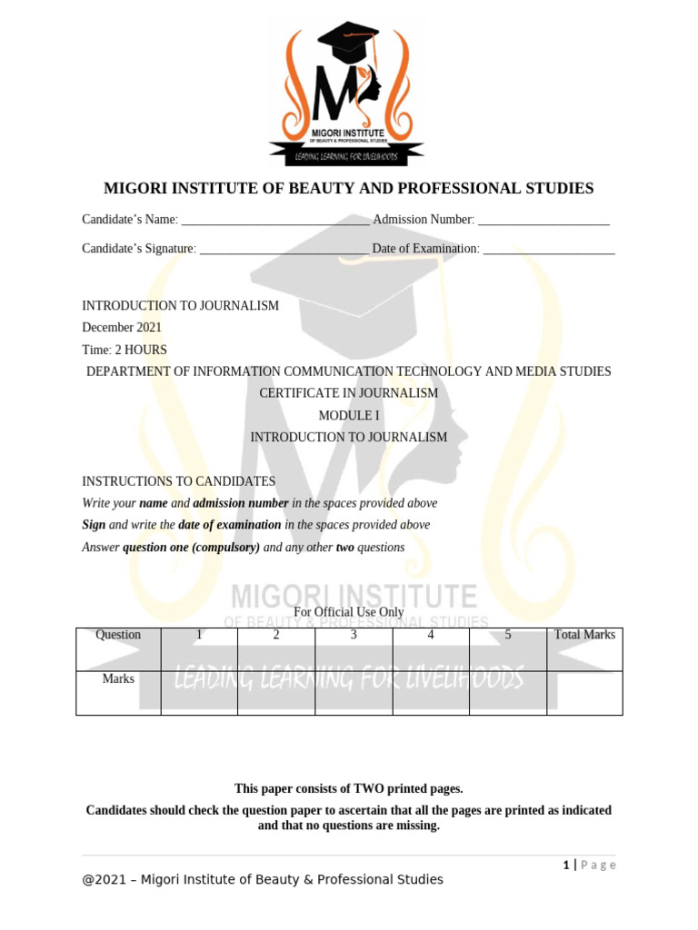 Introduction To Journalism Exam | PDF
